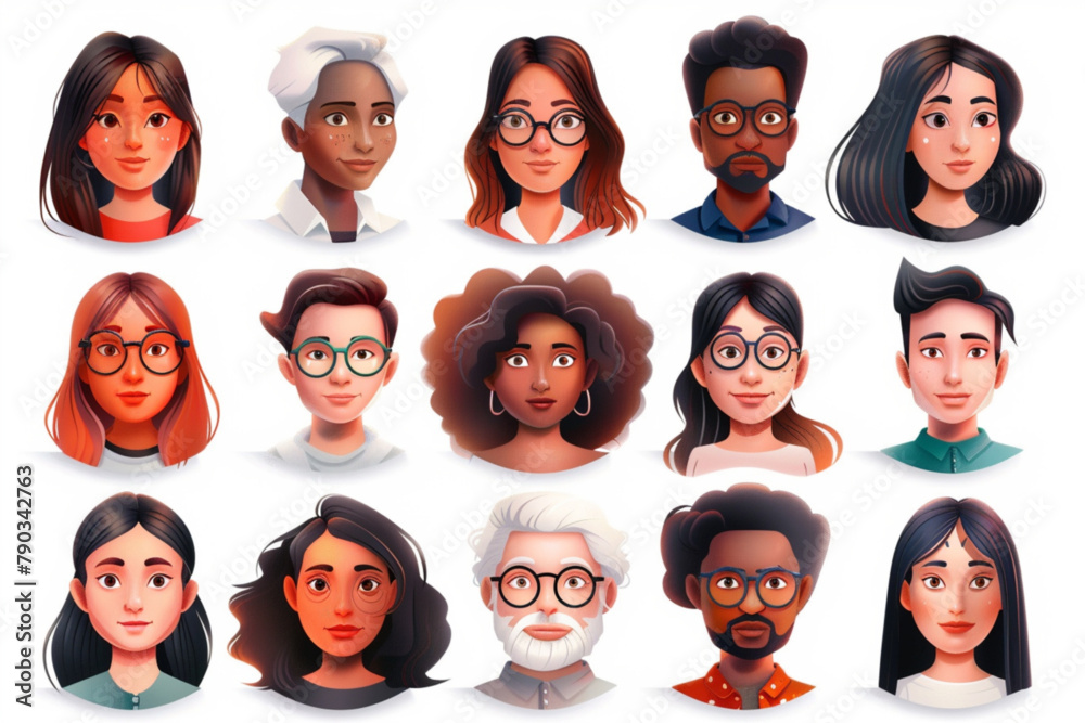 Set of portraits of diverse people. Bundle of avatars of men and women ...