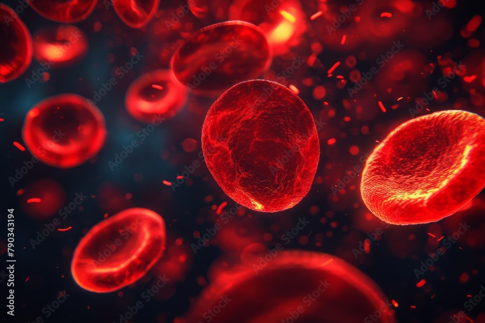 Numerous red blood cells suspended in mid-air, creating a captivating ...