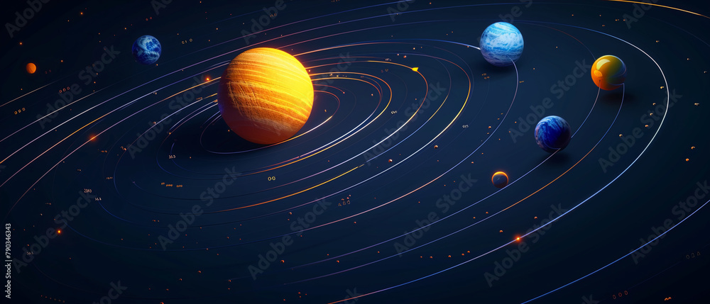 Solar system educational diagram, planets in orbit, 3D style Stock ...
