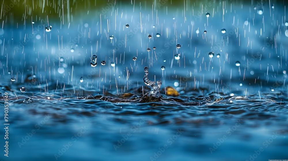 Regentropfen spritzen, Regen fällt ins Wasser und spritzt, Banner ...
