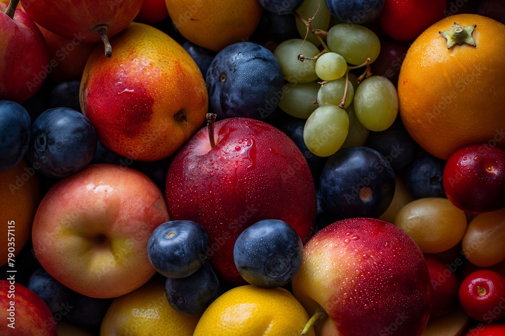 Assortment of fruits closeup, fruits background, different type of ...