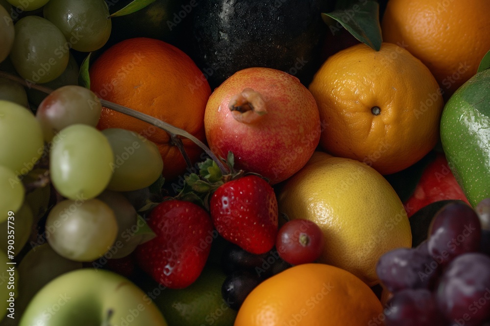 Assortment of fruits closeup, fruits background, different type of ...