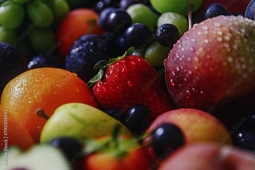 Assortment of fruits closeup, fruits background, different type of ...
