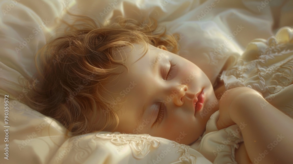 Nap time: A peaceful scene unfolds as a Caucasian baby naps soundly ...