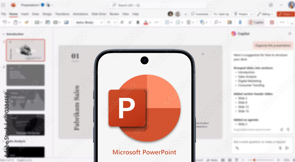 Microsoft PowerPoint logo displayed on a modern smartphone, application ...