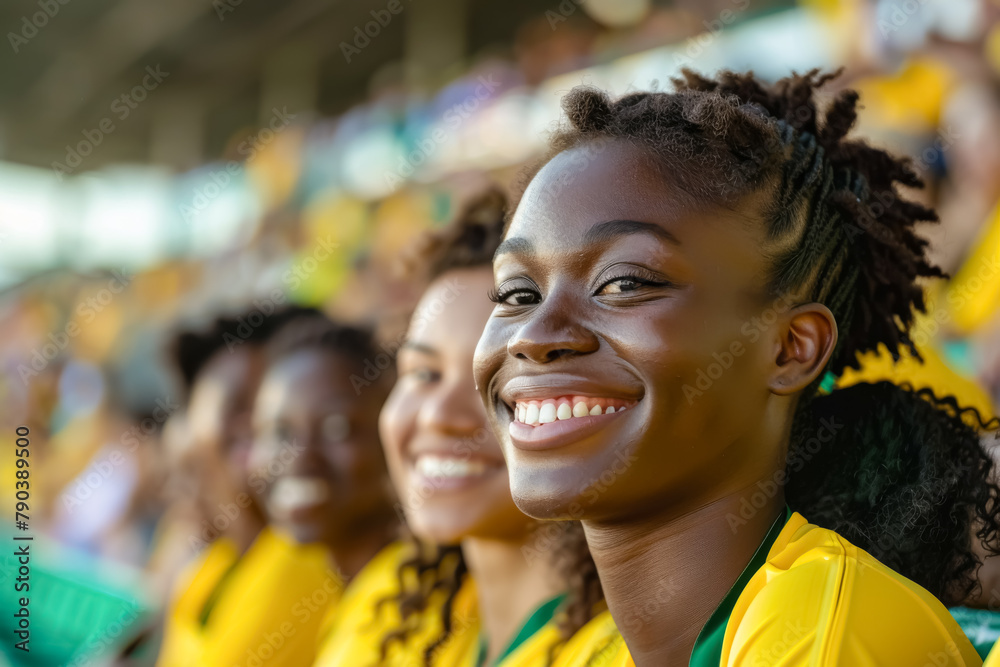 Jamaican football soccer fans in a stadium supporting the national team ...