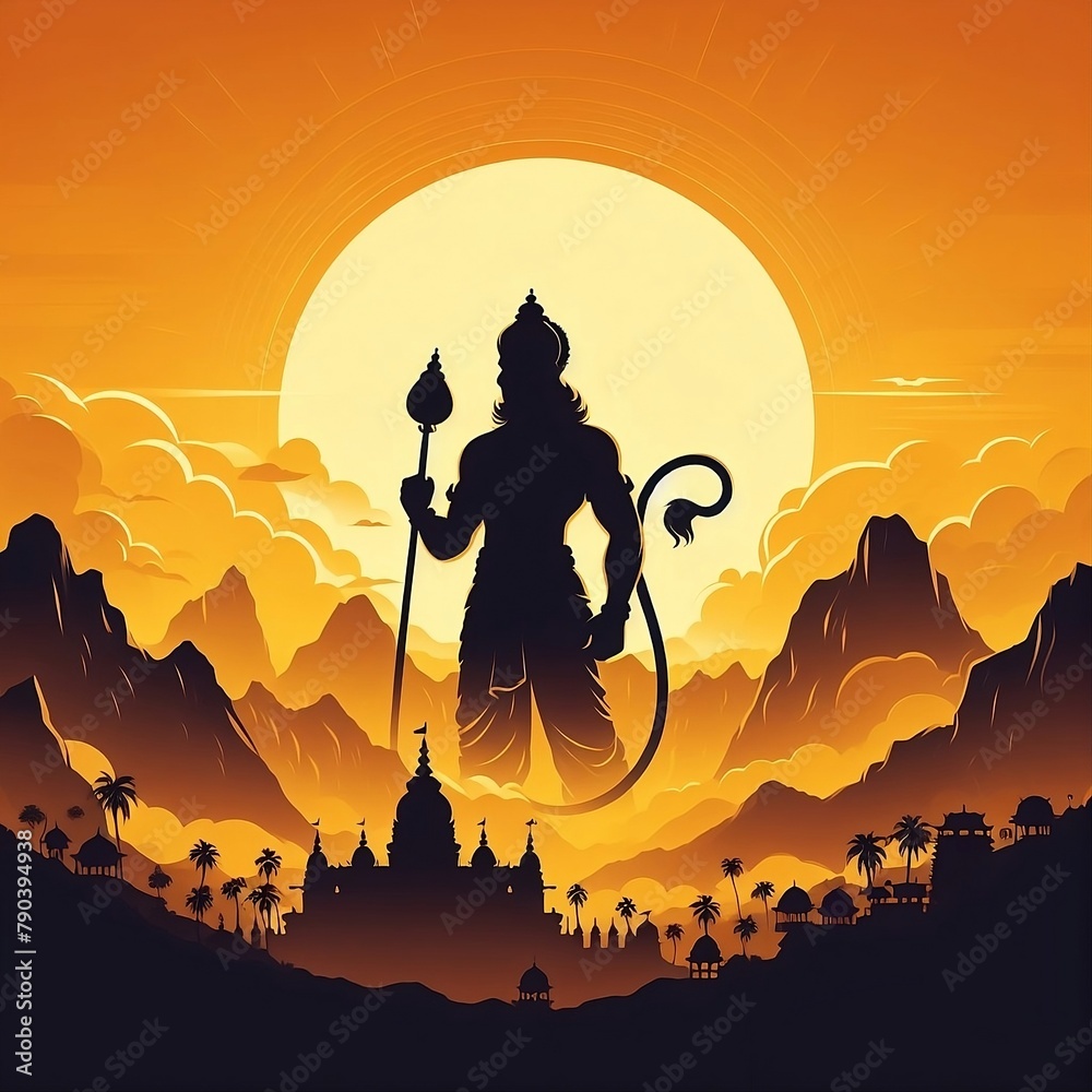 Illustration of a silhouette of lord hanuman for hanuman jayanti for ...