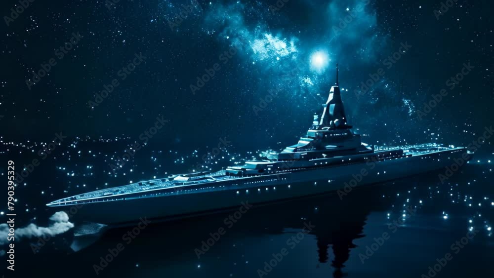 A colossal ship effortlessly floats on the expansive body of water ...