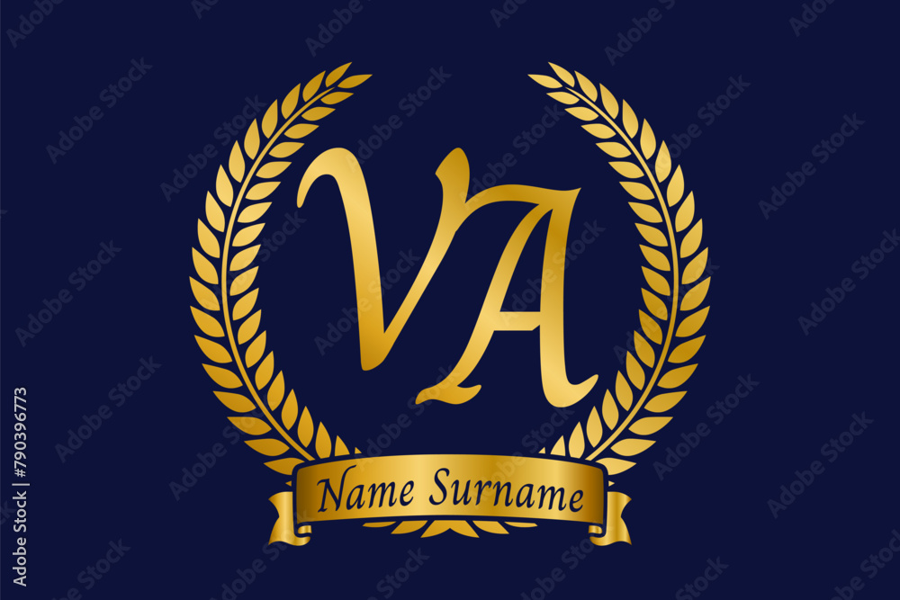 Initial letter V and A, VA monogram logo design with laurel wreath ...