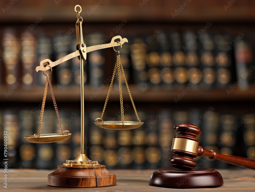 Símbolos da justiça, a balança e o martelo. Stock Photo | Adobe Stock
