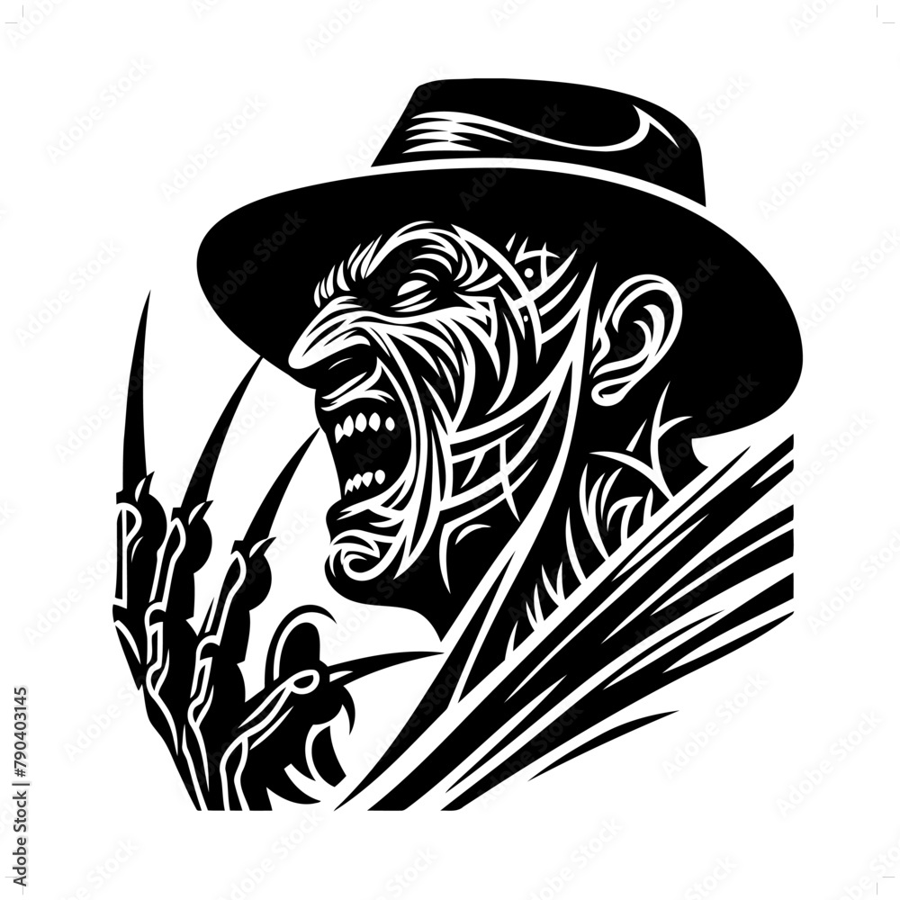 Freddy Krueger in modern tribal tattoo, abstract line art of horror ...