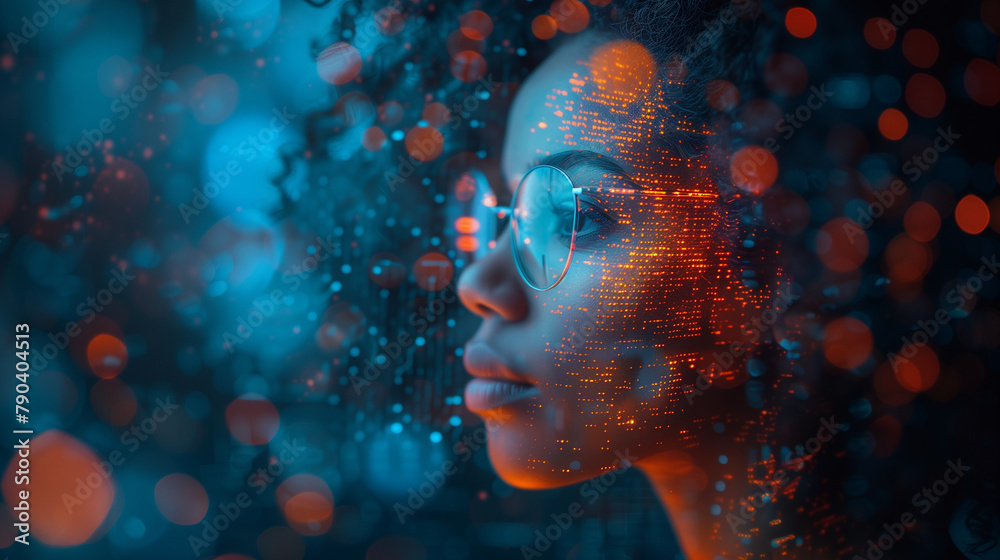 Foto de AI cyber security threat illustration, black african american ...