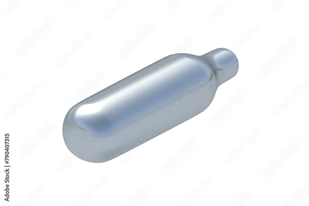 One CO2 cartridge isolated on white background. Laughing gas. Metal ...