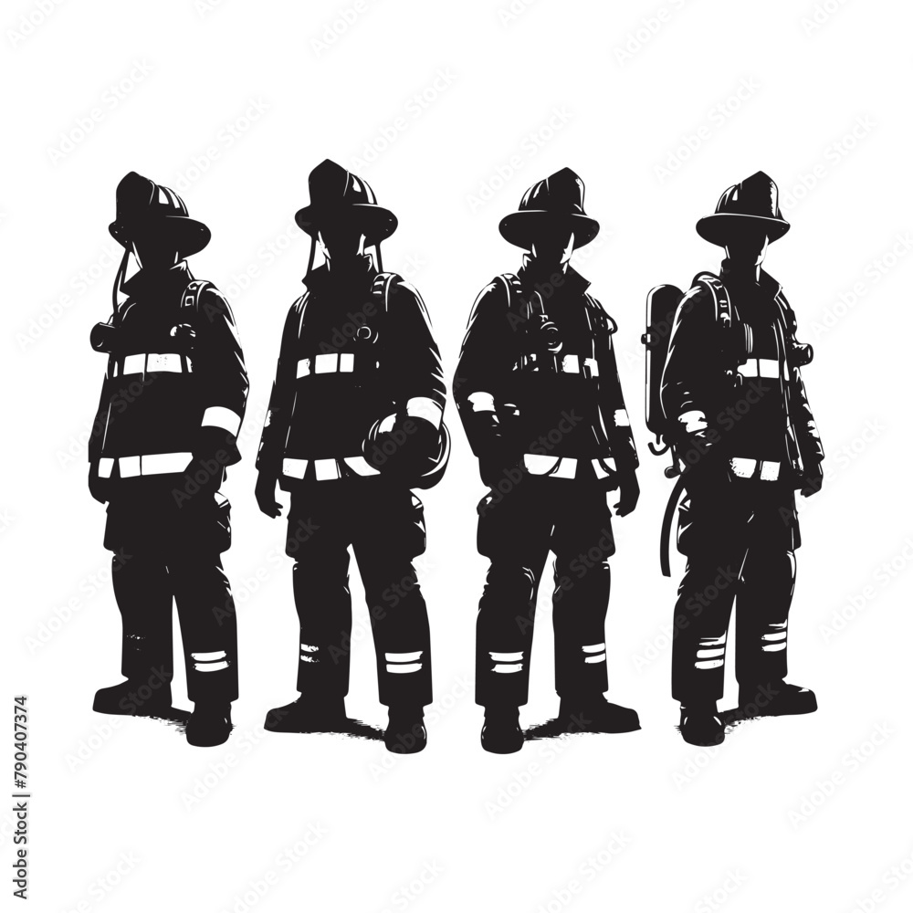 retro vintage firefighter silhouette black and white illustration ...