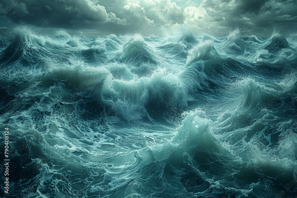 A gust of wind whipping across the surface of a choppy sea, creating ...