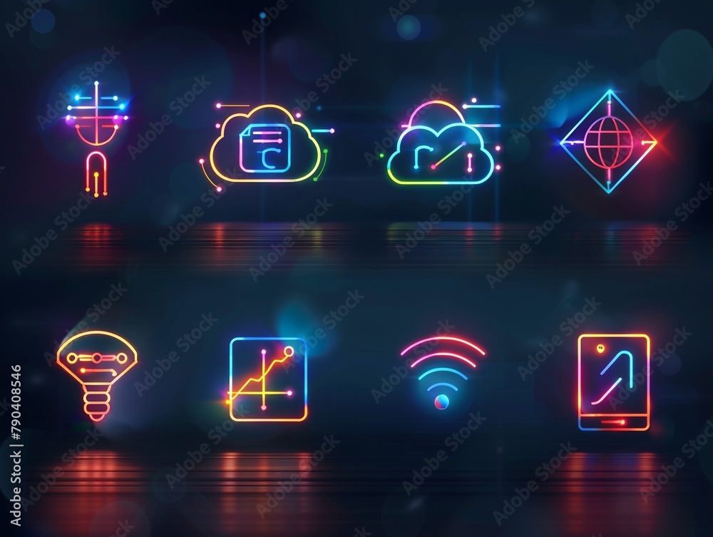 Twelve innovative data transfer icons, depicting various digital ...