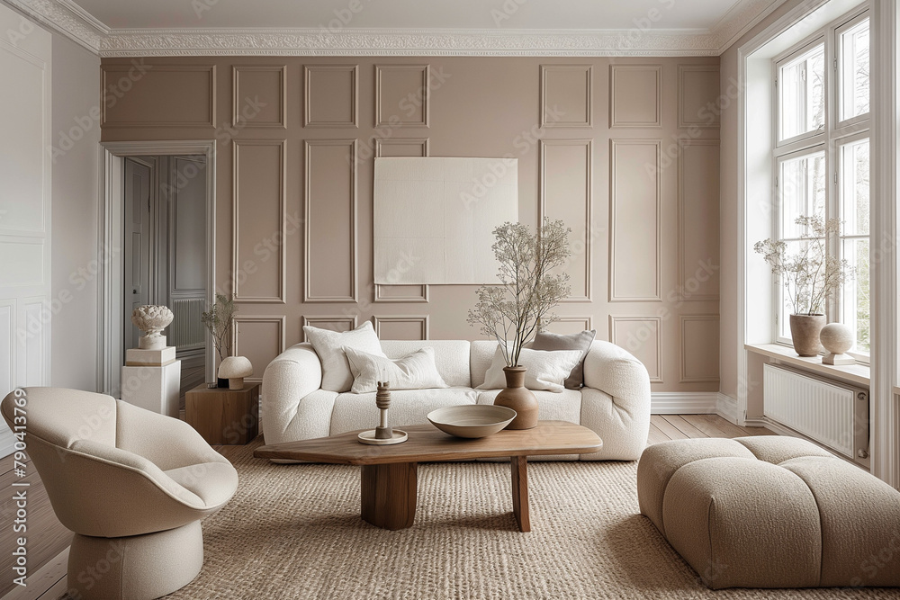 Serene minimalist living room in Stockholm with modular furniture and a ...