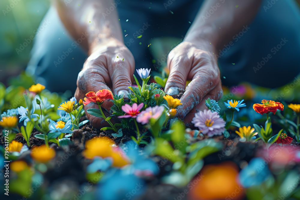 A gardener tending to their plants and flowers, finding joy and ...