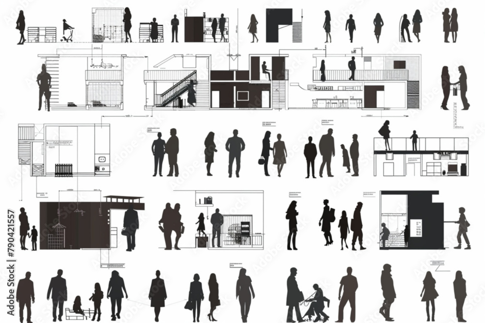 Architectural Drawings, people plan vector in park out door ...