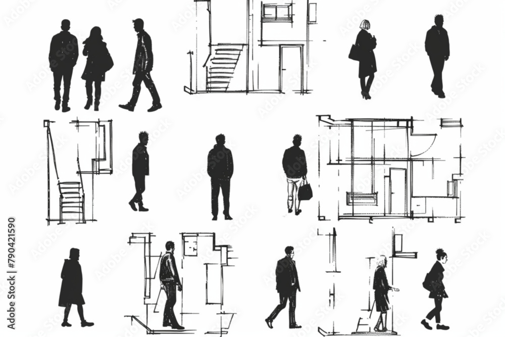 Stockvector Architectural Drawings, people plan vector in park out door ...