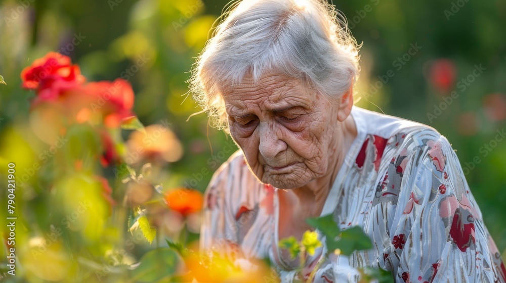 Close up portrait of a very old wrinkled woman of eighty or ninety ...