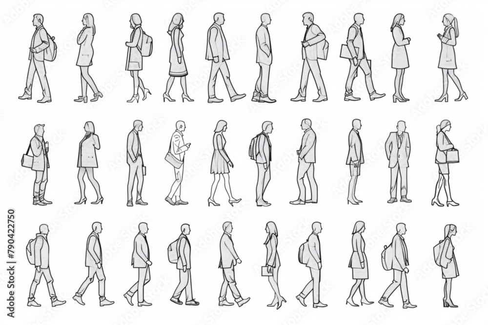 Business people line cad art. Vector illustration of business men and ...