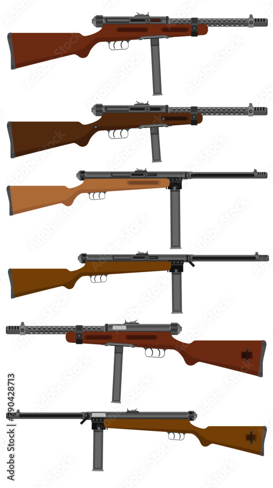 Classic WW2 Italian Submachinegun Vector Models Stock Vector | Adobe Stock
