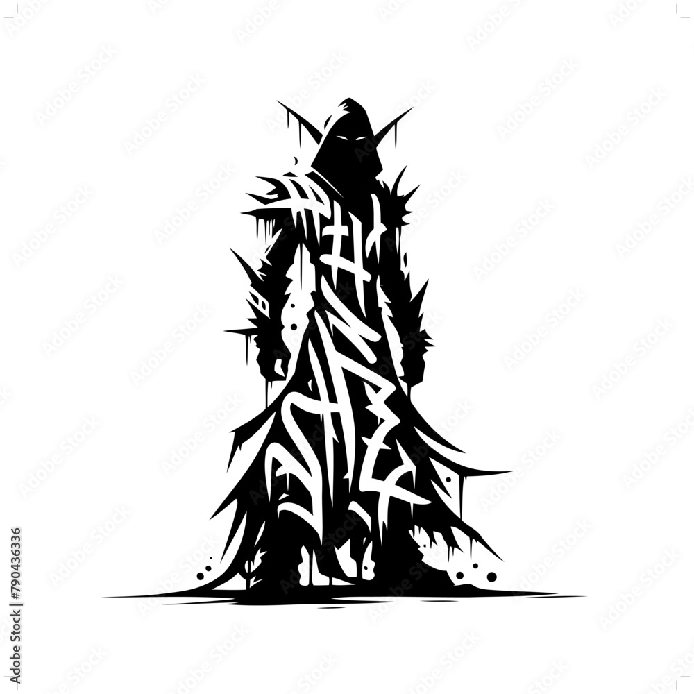 dark elf silhouette, people in graffiti tag, hip hop, street art ...