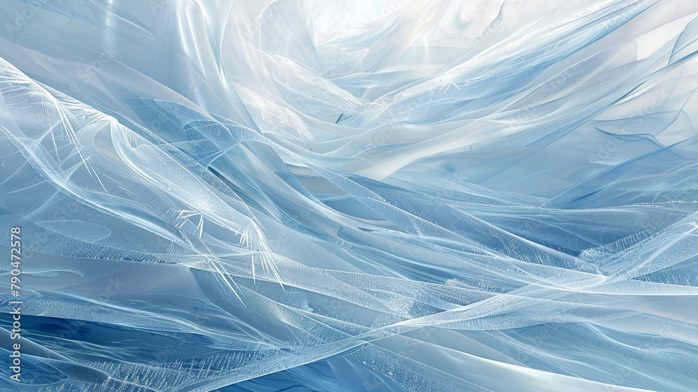 An abstract, minimalist design featuring sheer layers of icy blue and ...