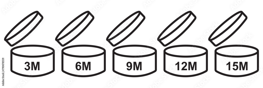 PAO icons set. Abstract isolated line symbols collection, period after ...