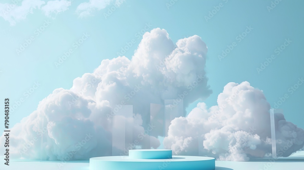 Cloud background podium blue 3d product sky white display platform ...