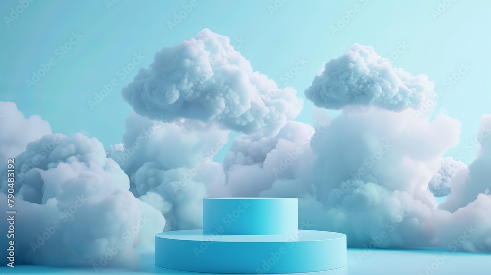 Cloud background podium blue 3d product sky white display platform ...