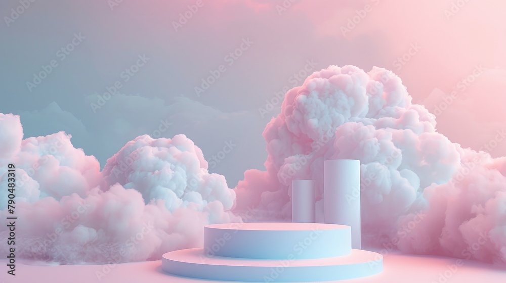 Cloud background podium blue 3d product sky white display platform ...