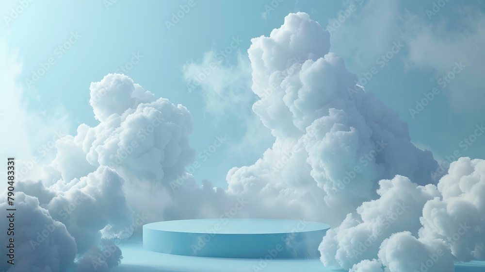 Cloud background podium blue 3d product sky white display platform ...