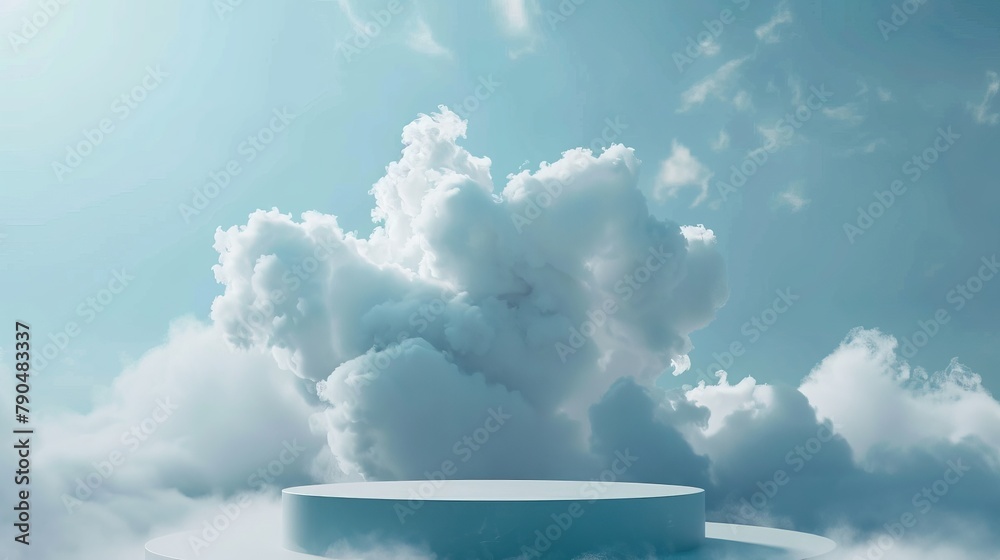 Cloud background podium blue 3d product sky white display platform ...