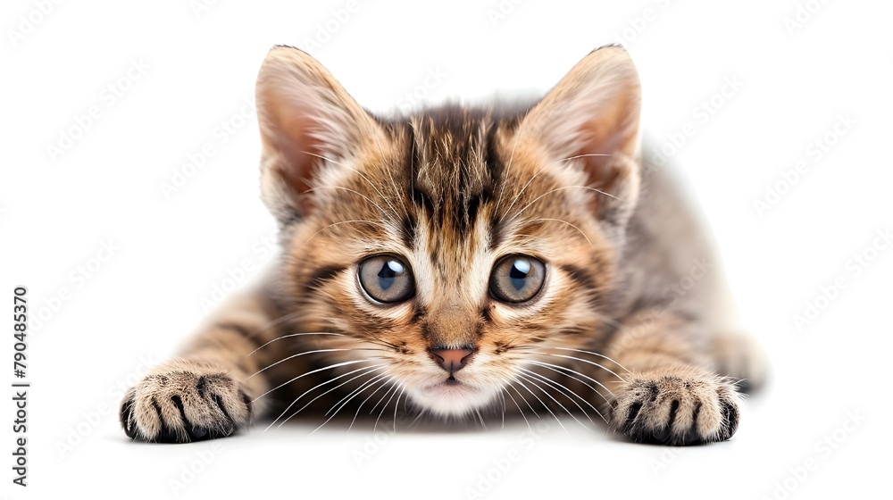 Curious kitten looking at camera, adorable toyger cat with funny face ...