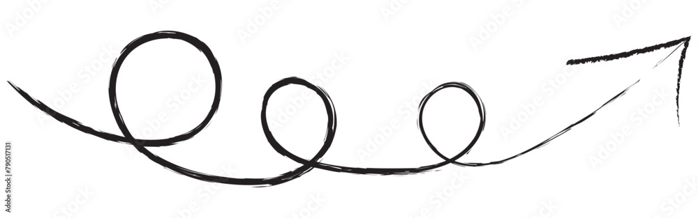 Twisting doodle arrow. Thin hand drawn icon. Line curved arrow. Line ...