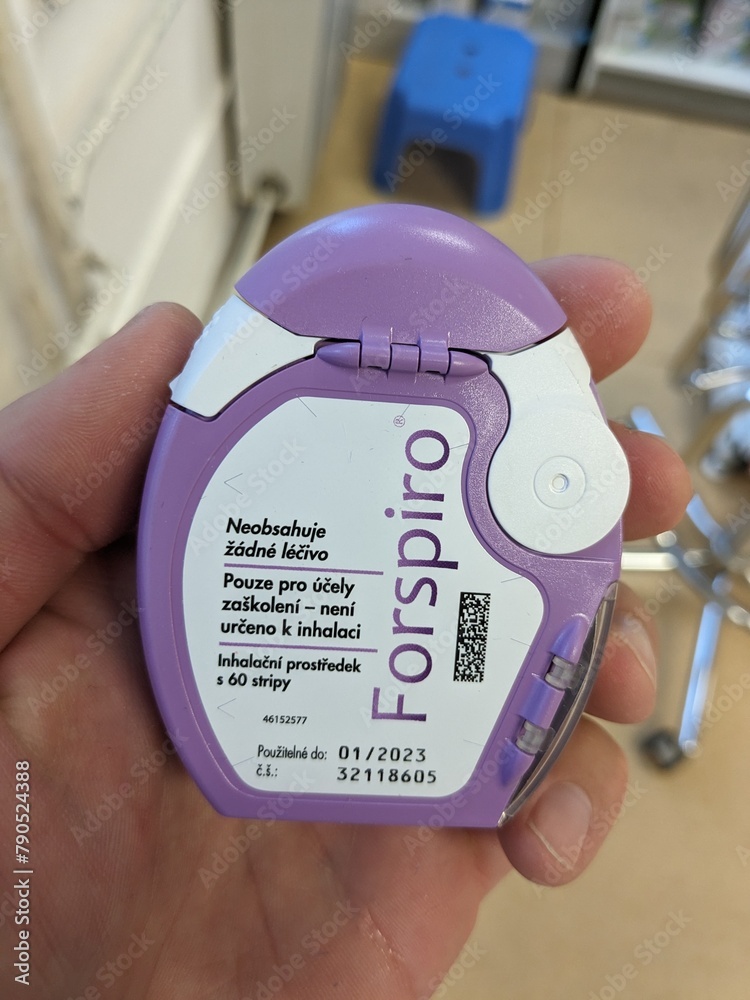 Prague,Czech republic-May 2 2024: AirFluSal Forspiro box with ...