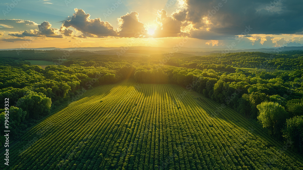 Aerial-style image showing vast agricultural lands, once dense forests ...