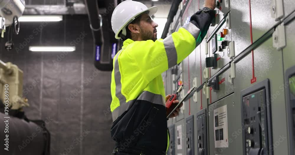 Industrial engineer or electrical engineer with PPE check control panel ...