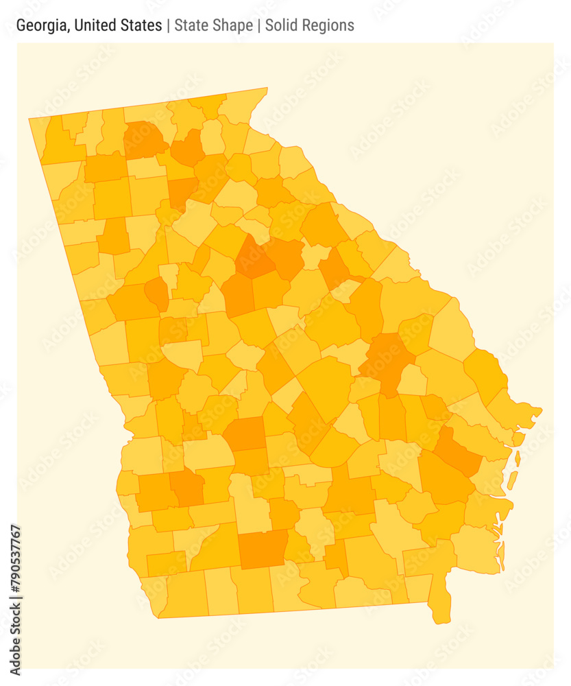 Georgia, United States. Simple vector map. State shape. Solid Regions ...