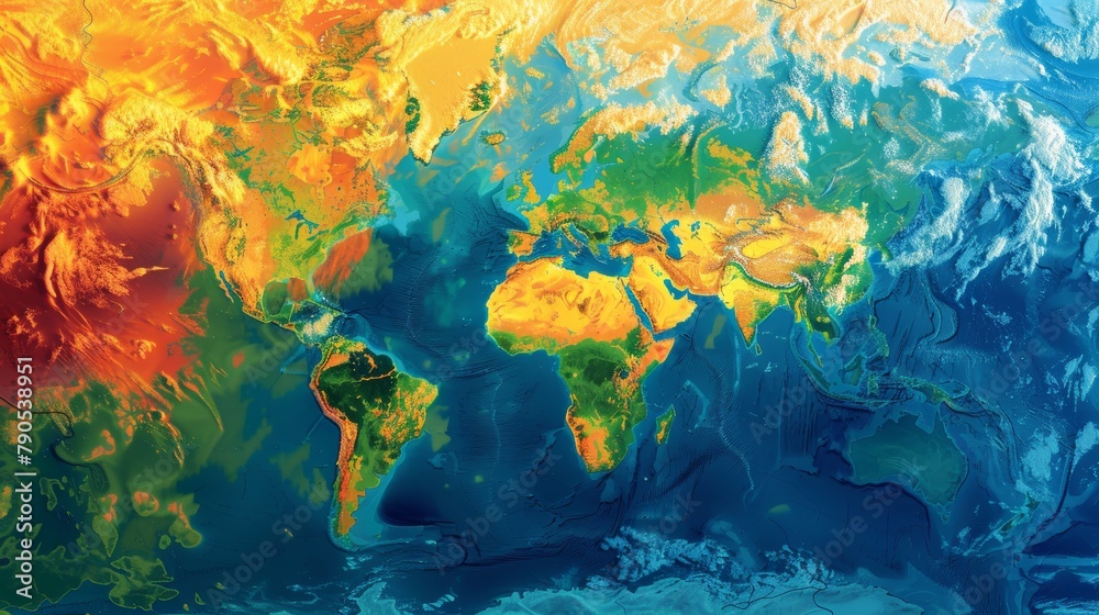 A map of the world showing the topography of the landmasses. Stock ...