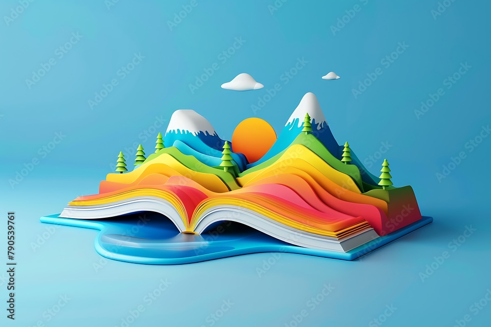 : A 3D logo for a book store, featuring an open book with pages that ...