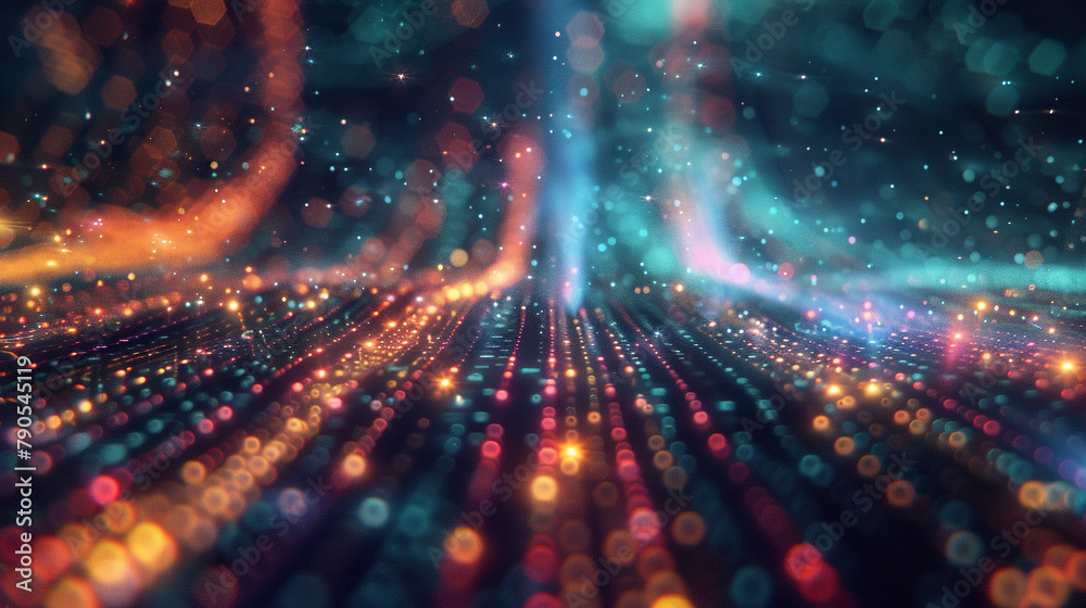 Digital aurora borealis, with shimmering lights of data streaming ...