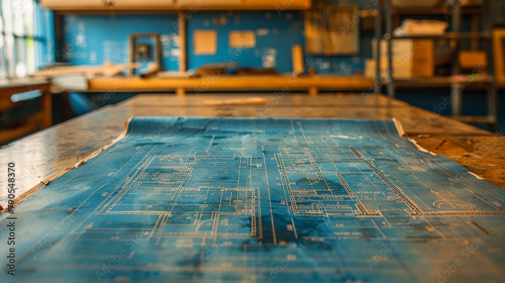 A set of blueprints that are faded and worn, with parts of the text and ...