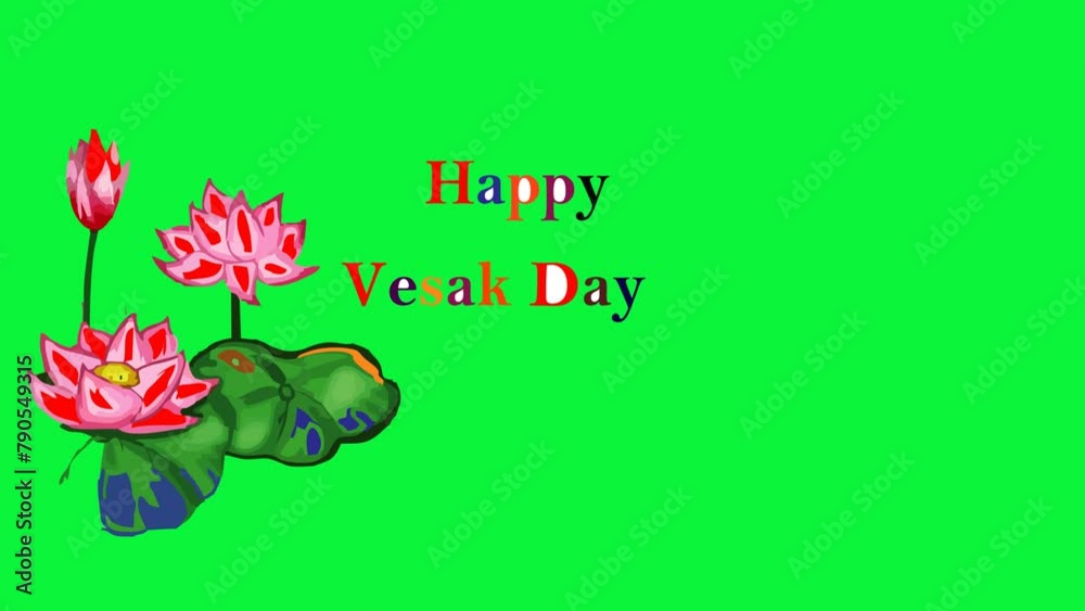Happy Vesak Day Animation Text in yellow color. Handwriting with ...