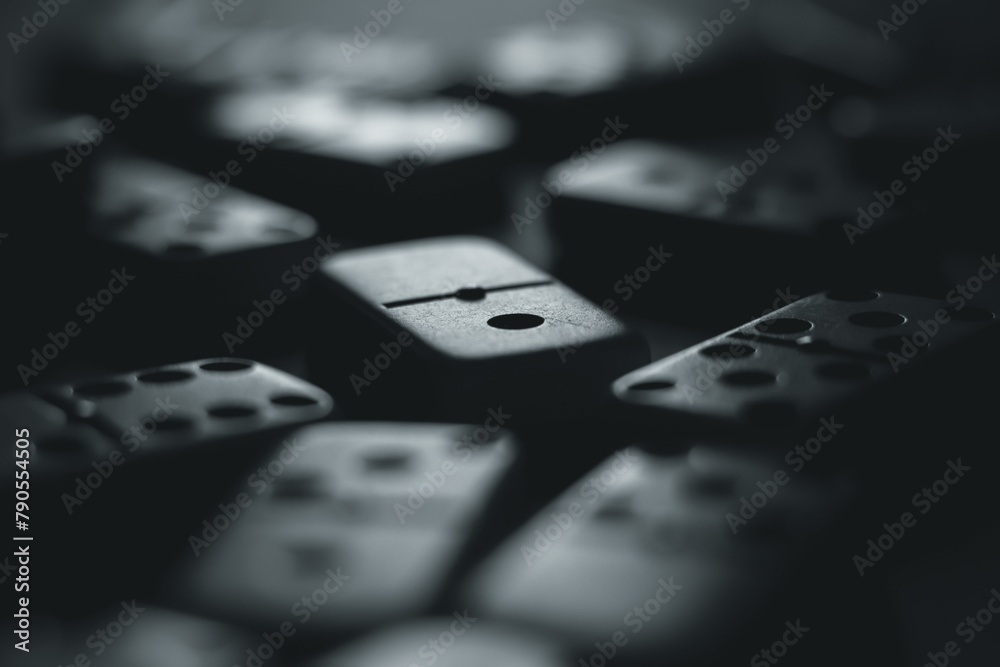 Domino effect for business ideas, two pieces of dominos in grey ...