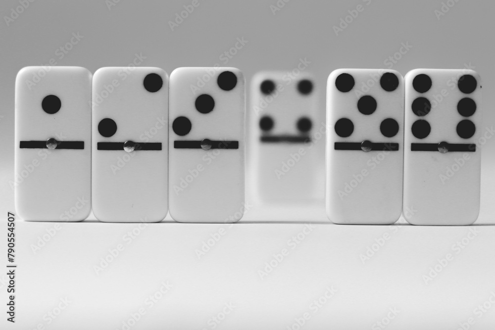 Domino effect for business ideas, six peices of dominos in white ...