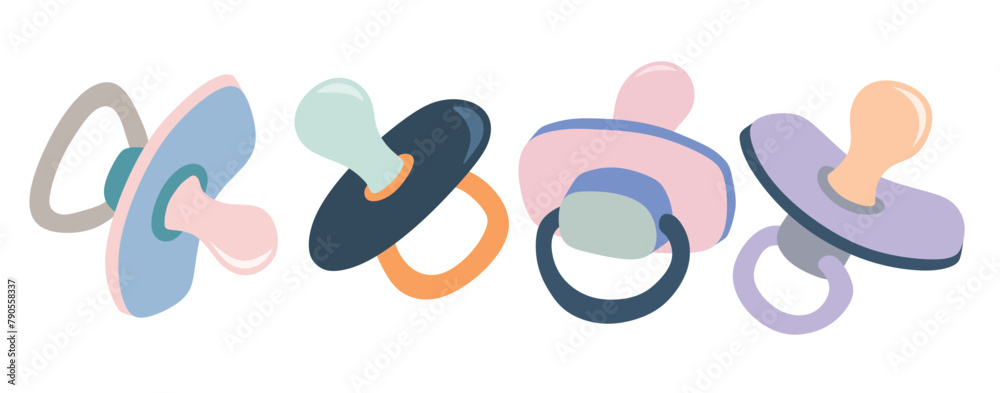 Cute baby girl pacifier vector set isolated white background. Stock ...