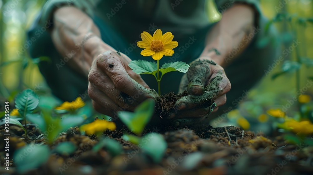 Foto Stock act of gardening as a person tenderly plants new life into ...